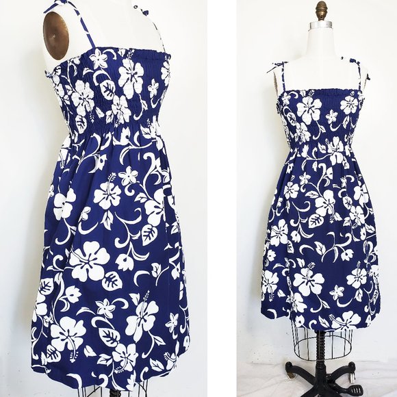 Puanani | Dresses | Puanani Hawaiian Blue White Floral Print Dress Tie ...